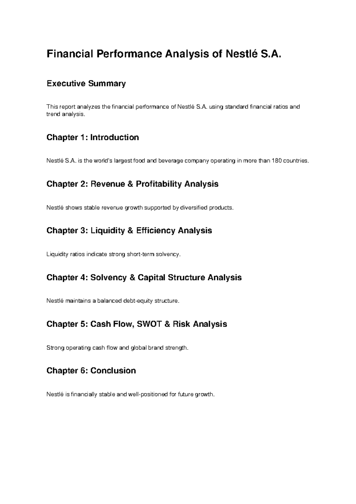 Nestlé S.A. Financial Performance Analysis - Final Report - Studocu