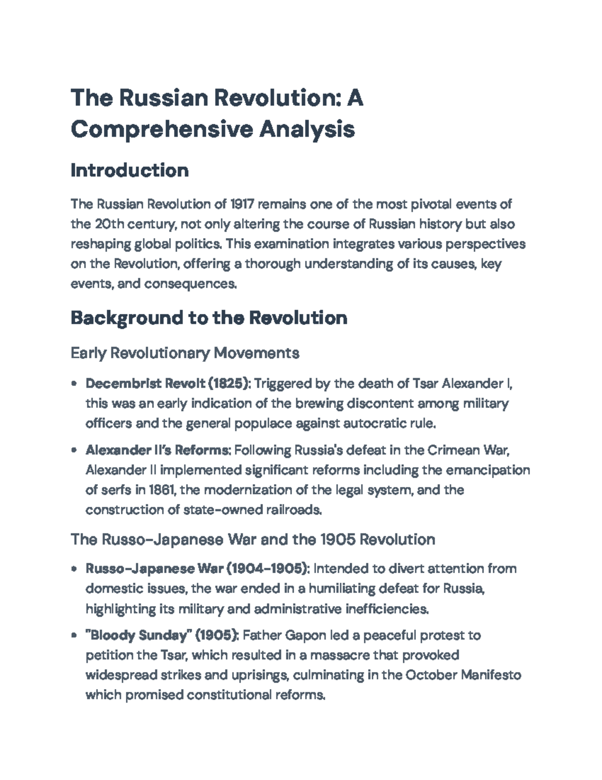 The Russian Revolution (HIST 202): Causes, Events, and Consequences ...