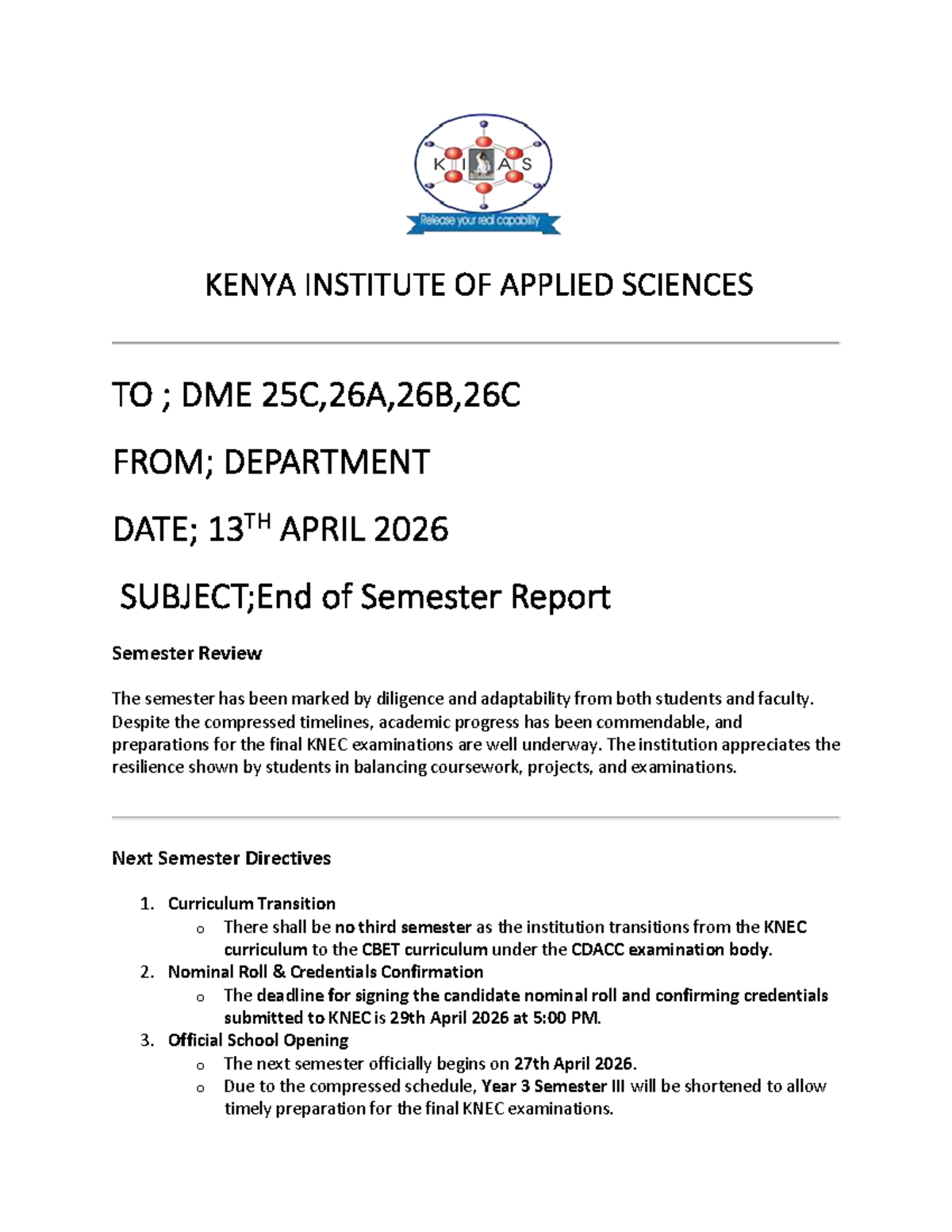 End of Semester Report for DME 25C, 26A, 26B, 26C - April 2026 - Studocu