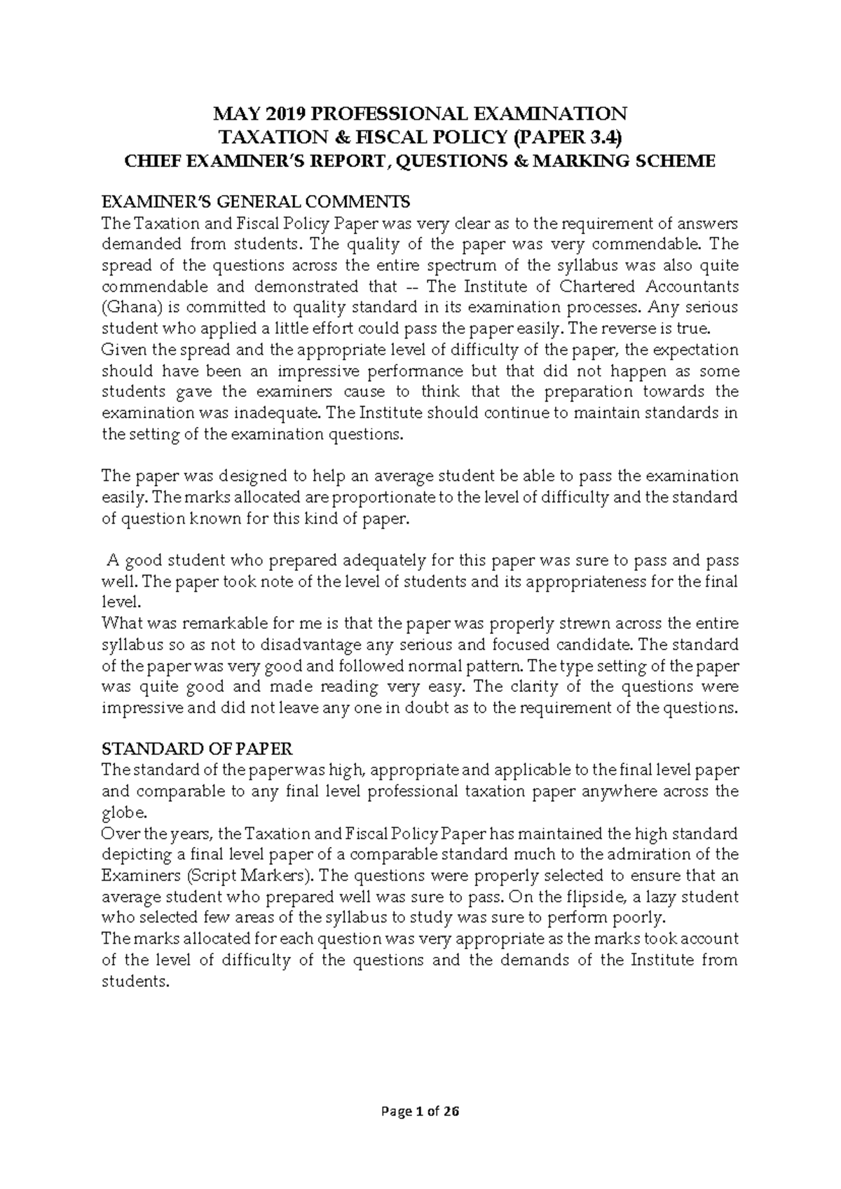 MAY 2019 TAXATION FISCAL POLICY (PAPER 3.4) CHIEF REPORT & MARKING ...