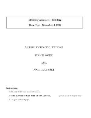 Mat135H1 - U of T - Calculus 1(A) - Studocu