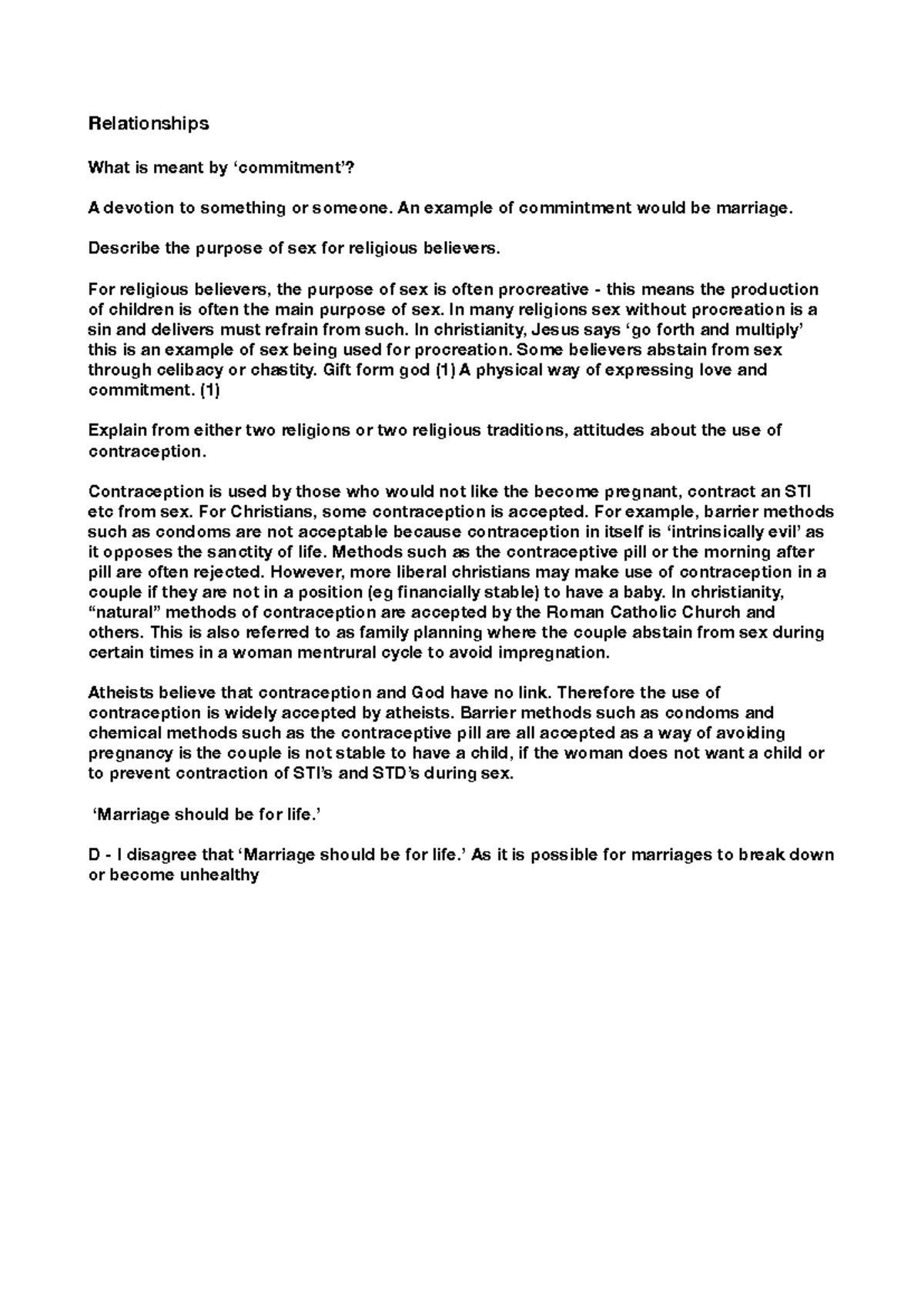 GCSE RS Practice Questions: Relationships & Contraception Insights ...