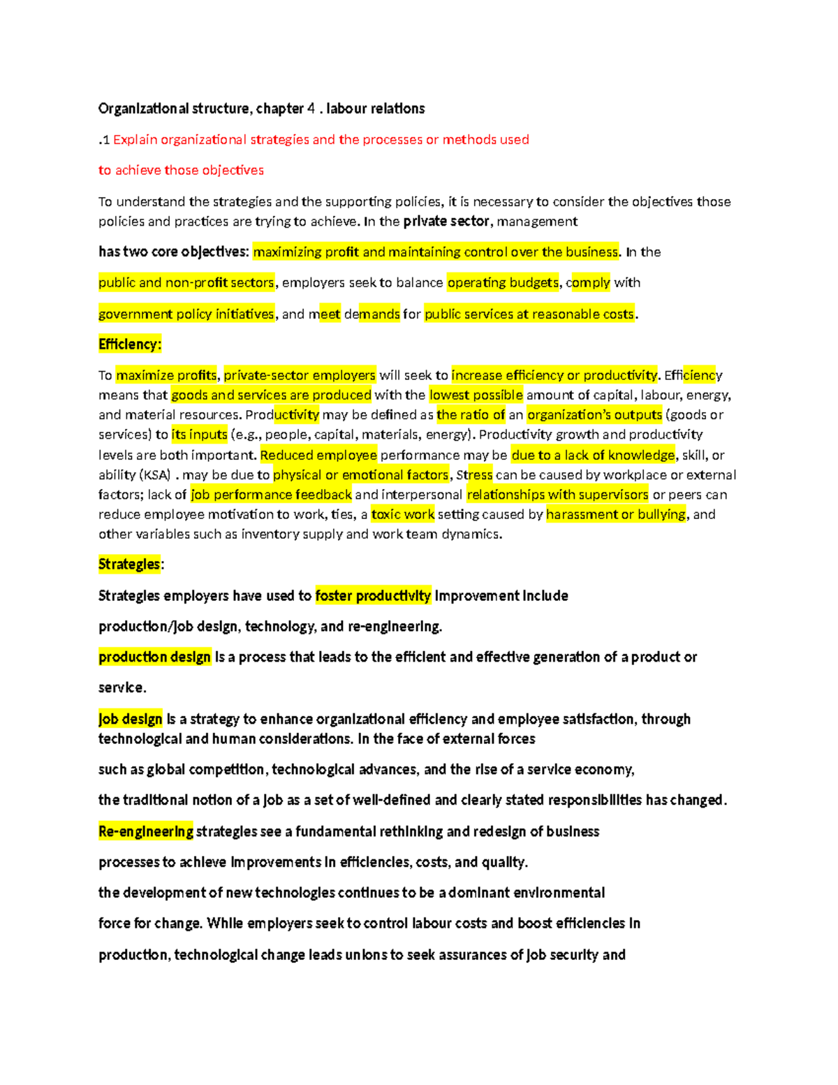 Organizational structure - labour relations .1 Explain organizational ...