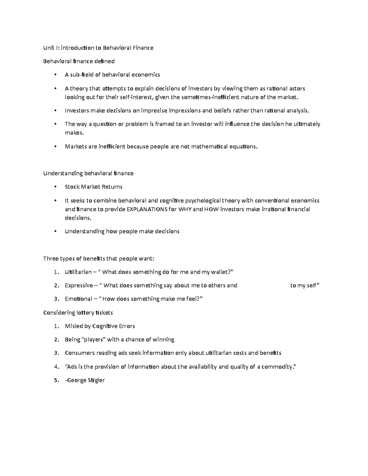 Unit I: Introduction to Behavioral Finance - Key Concepts and Insights ...
