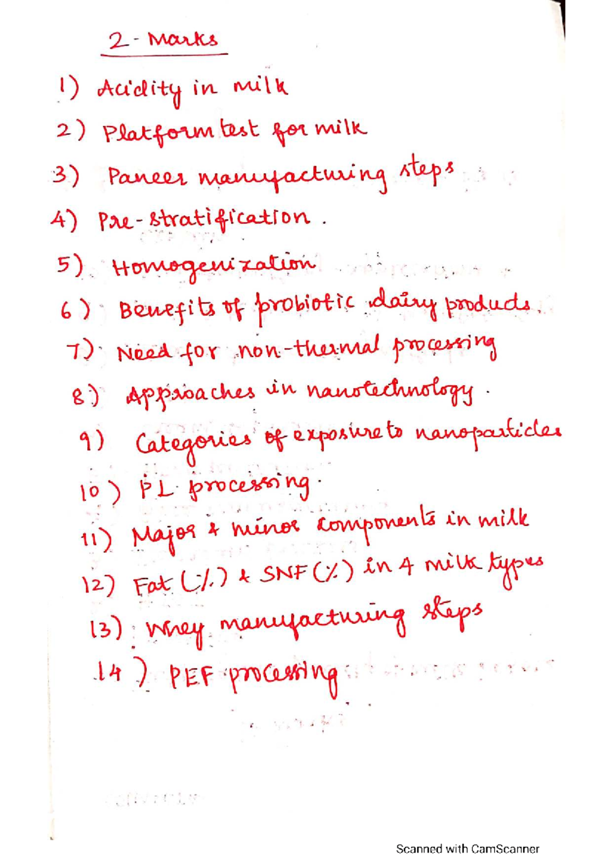 Question Bank on Dairy Science and Nanotechnology Topics - Studocu