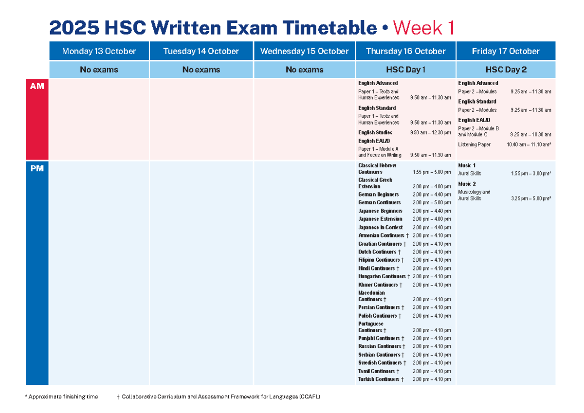 2025 HSC Written Exam Timetable Overview and Schedule - Studocu
