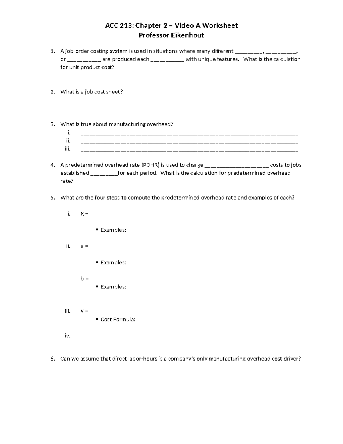 ACC 213: Chapter 2 - Video A Worksheet Insights and Key Concepts - Studocu