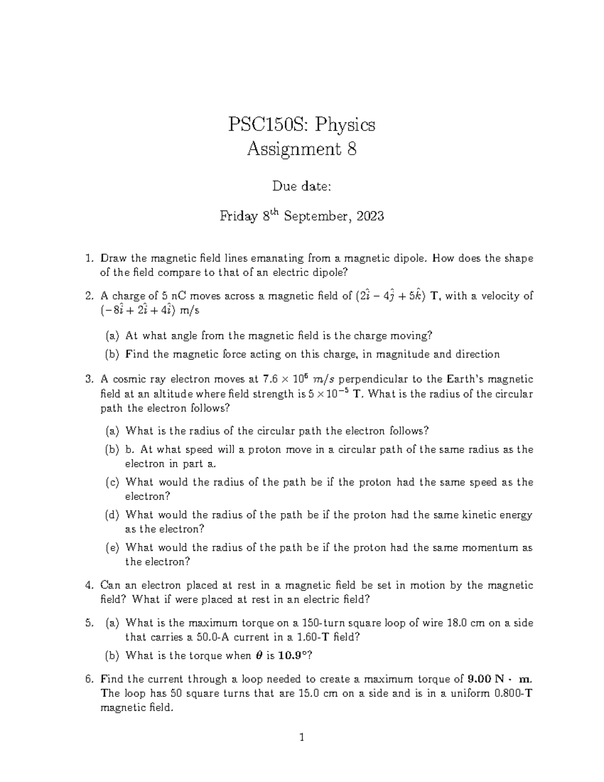 Assignment 8 - PSC150S: Physics Assignment 8 Due date: Friday 8th ...