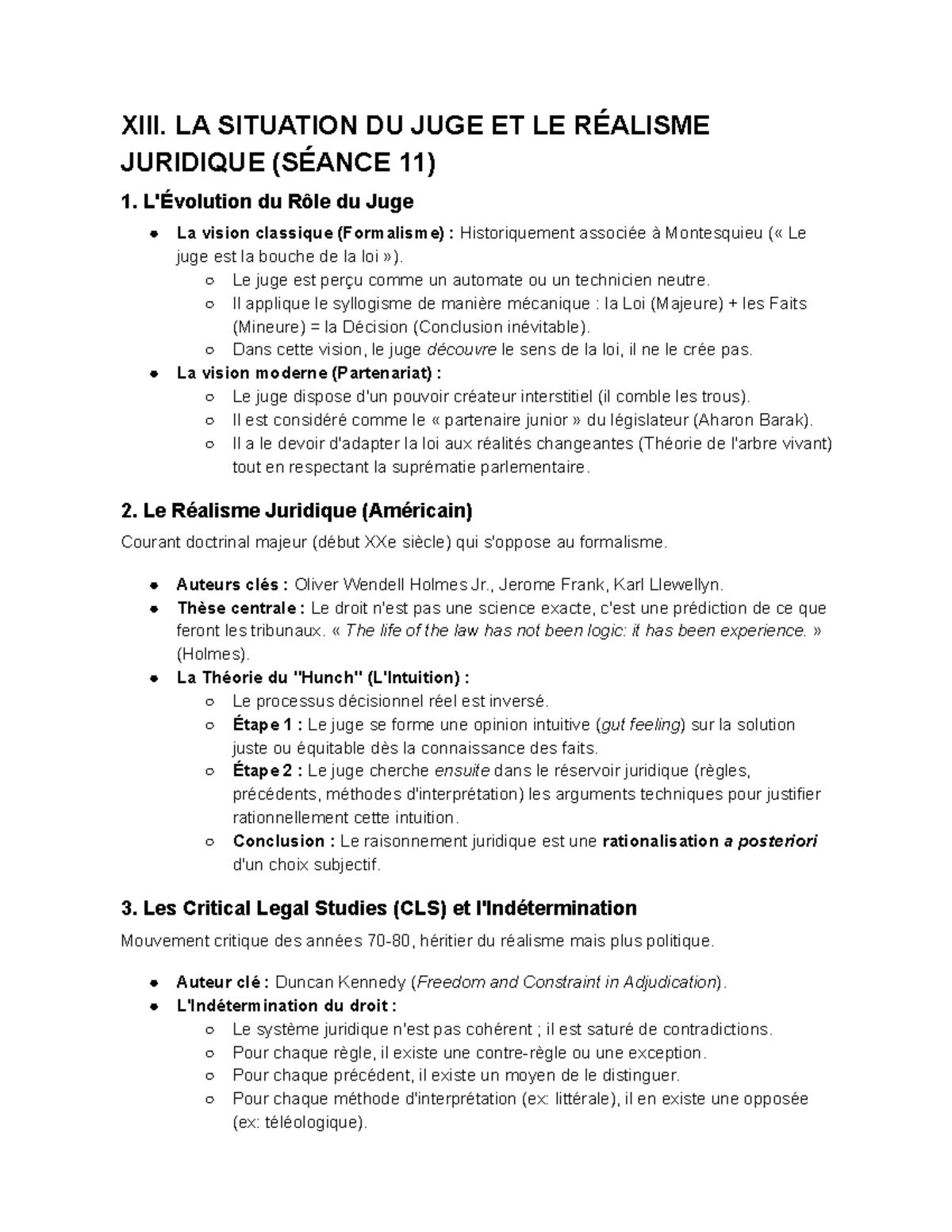 Les Juges et le Réalisme Juridique (Séance 11) - Notes de Cours - Studocu