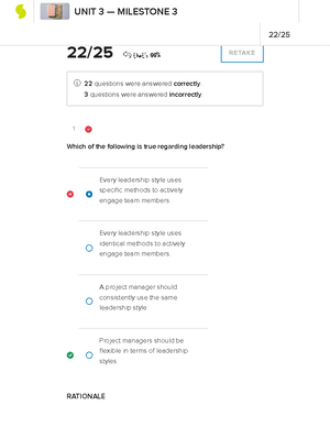 Project Management- Unit 3- Milestone 3 - 15/25 that's 60% RETAKE 15 ...