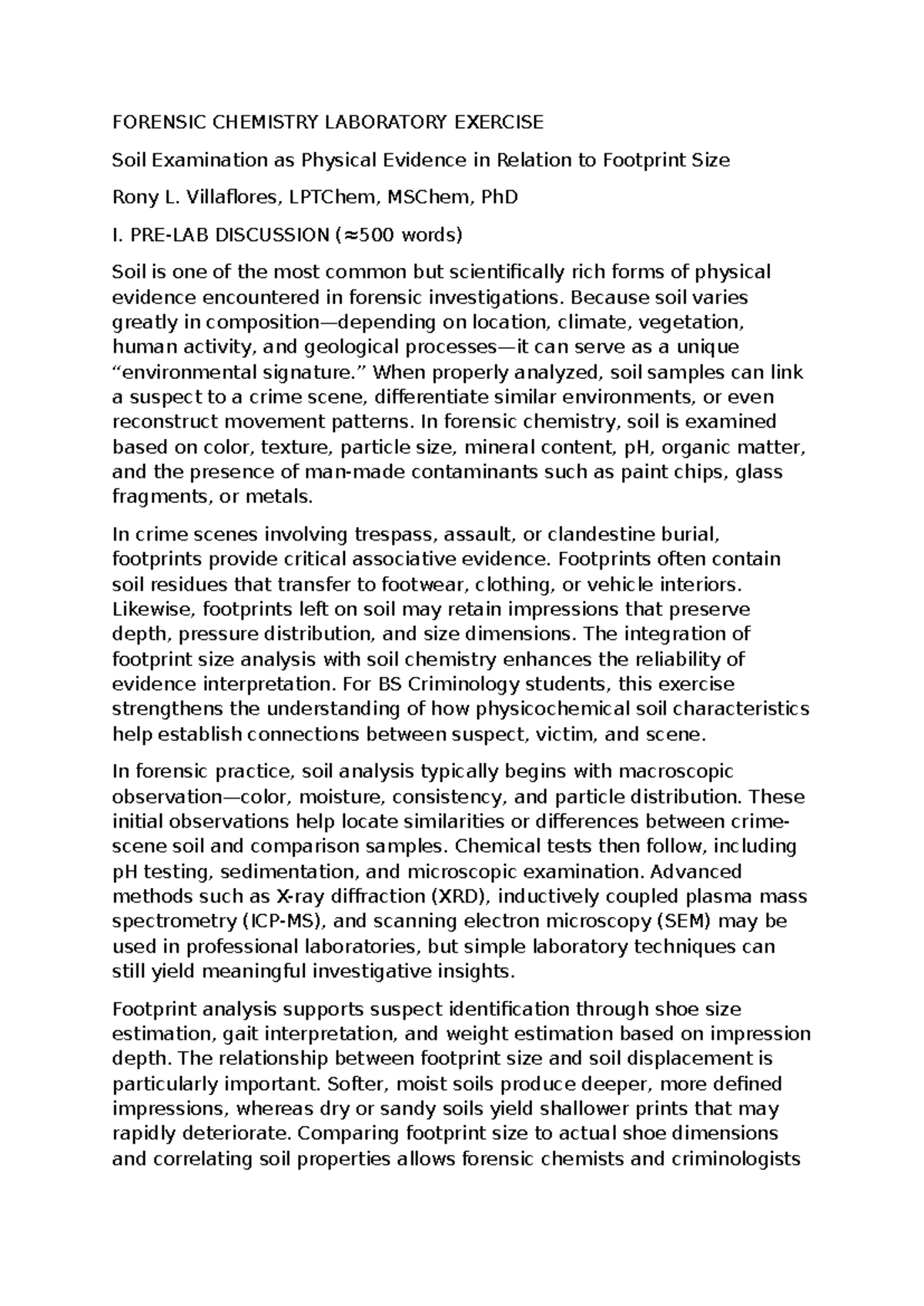 Forensic Chemistry Lab: Soil Examination & Footprint Analysis (BS Crim ...