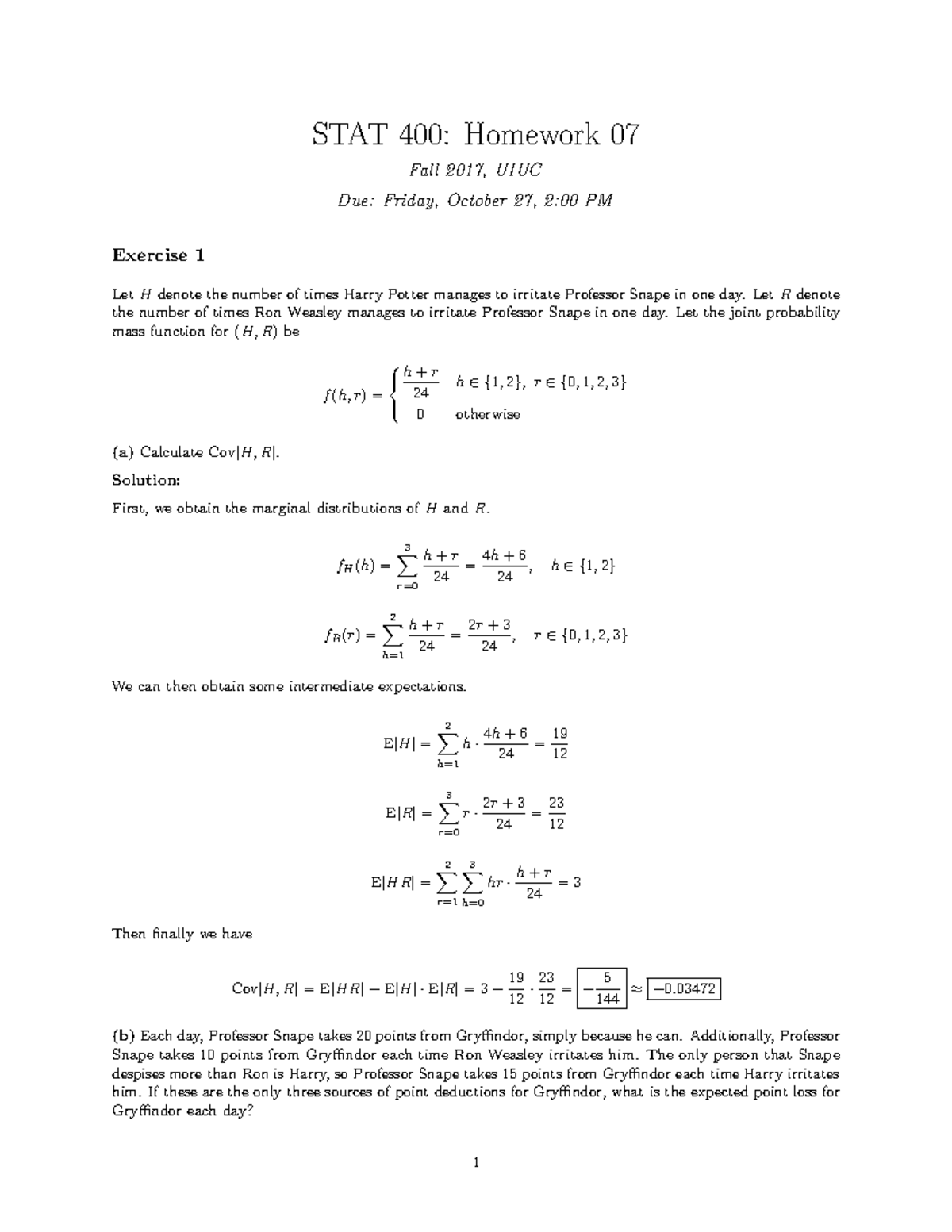 STAT400 - Homework 7 - STAT 400: Homework 07 Fall 2017, UIUC Due ...