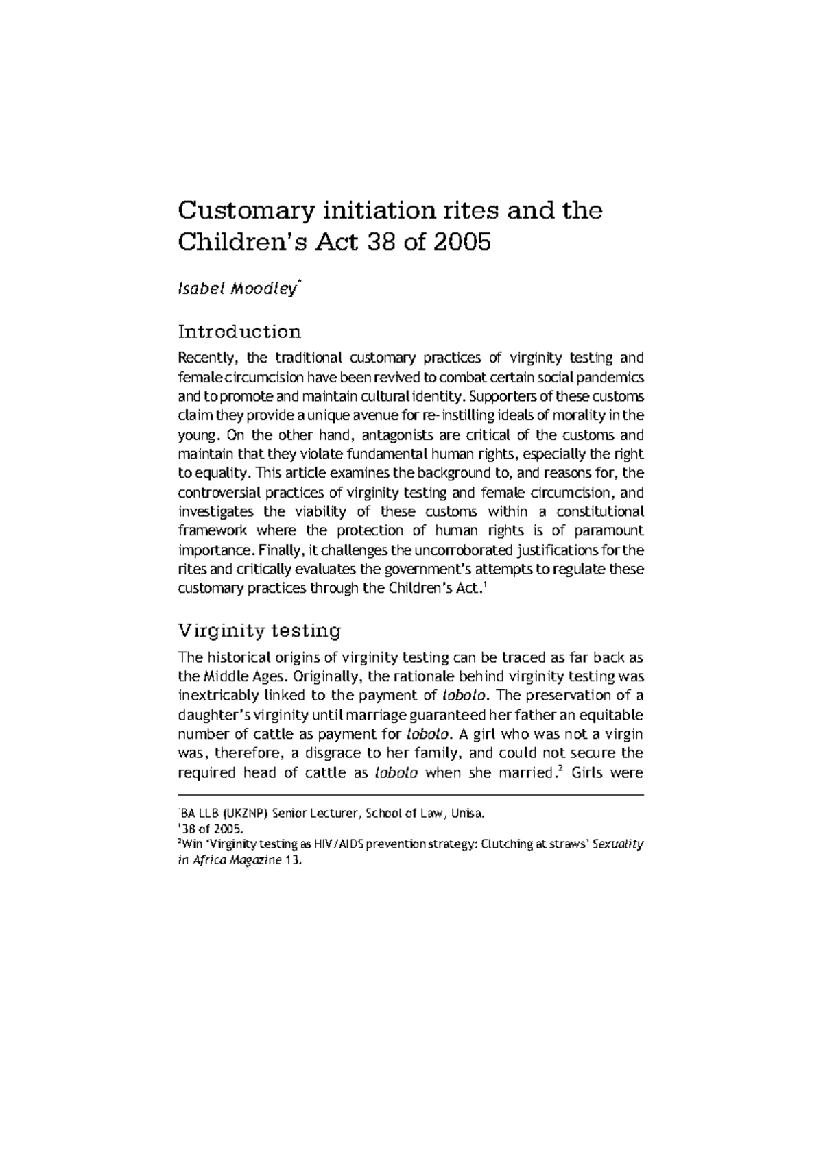 "Customary Initiation Rites and Children's Act 38 of 2005: A Legal ...