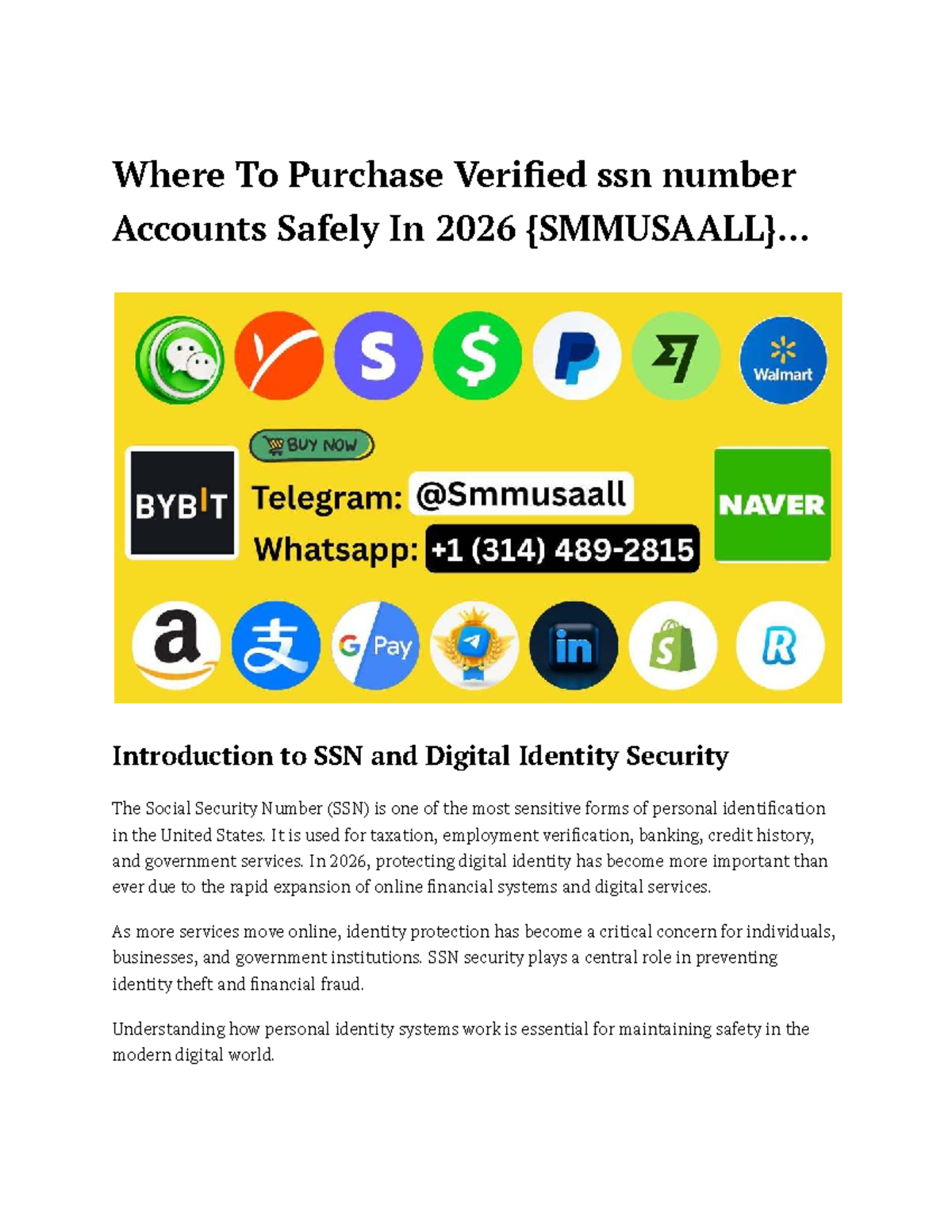 Safe Purchase of Verified SSN Accounts in 2026: A Guide to Security ...