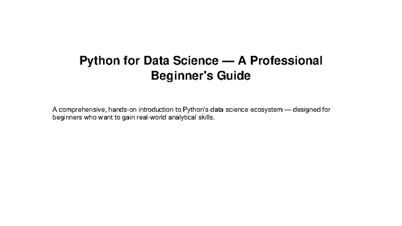 Python for Data Science: A Beginner's Professional Guide - Studocu