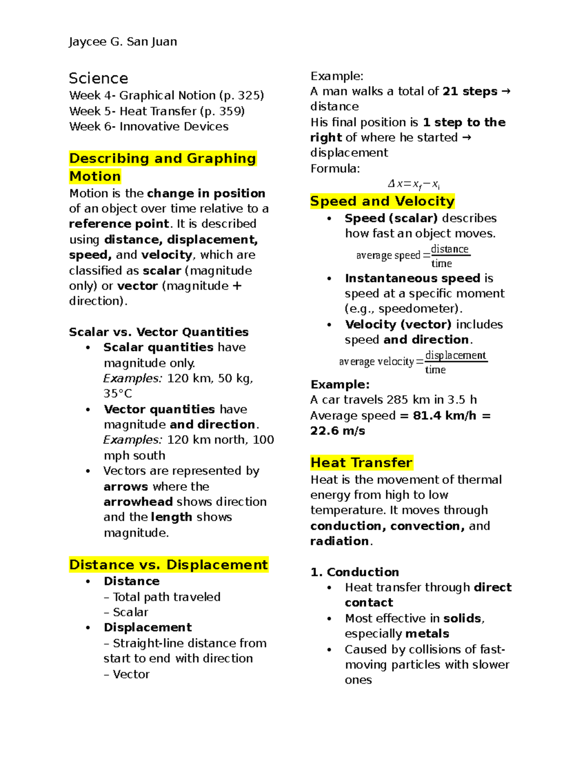 Jaycee G. San Juan Science & Social Studies Week Review Notes - Studocu