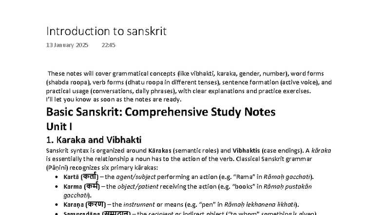 Introduction to sanskrit - These notes will cover grammatical concepts ...
