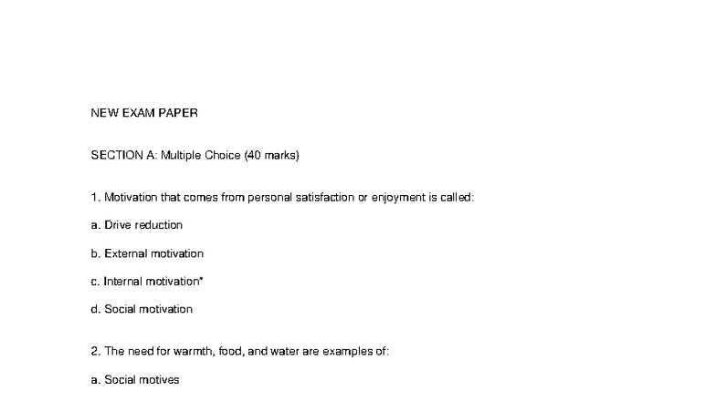 Psychology 101: Final Exam Practice Test - Multiple Choice & Written ...