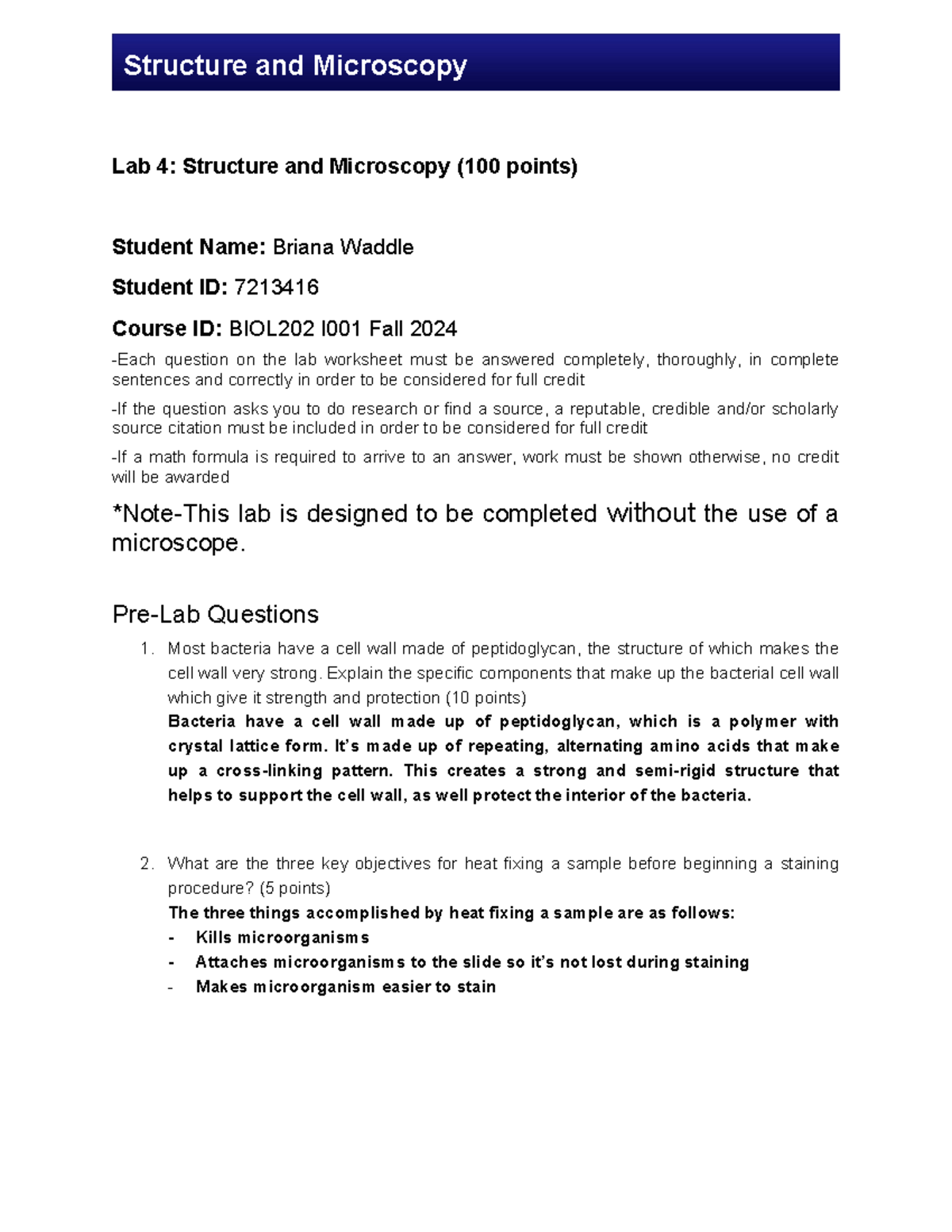 Lab-4-Structure and Microscopy - Lab 4: Structure and Microscopy (100 ...