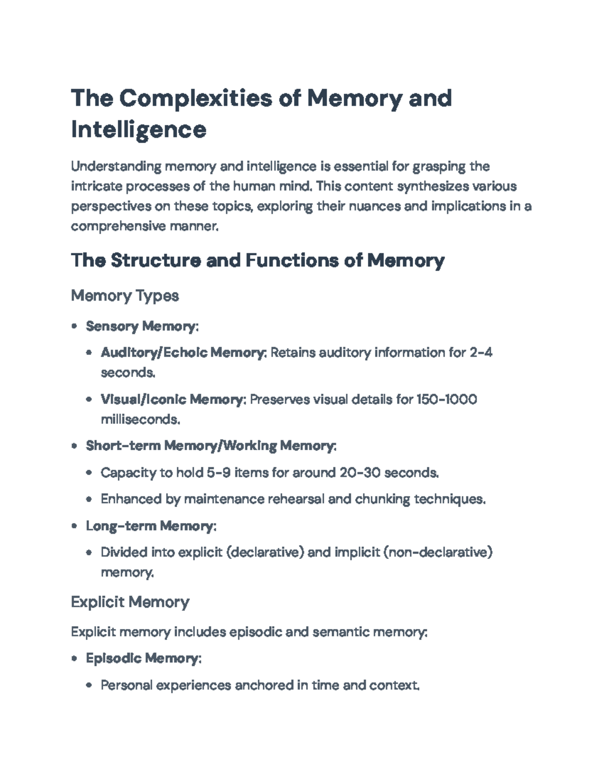 Understanding Memory and Intelligence: Key Concepts and Strategies ...