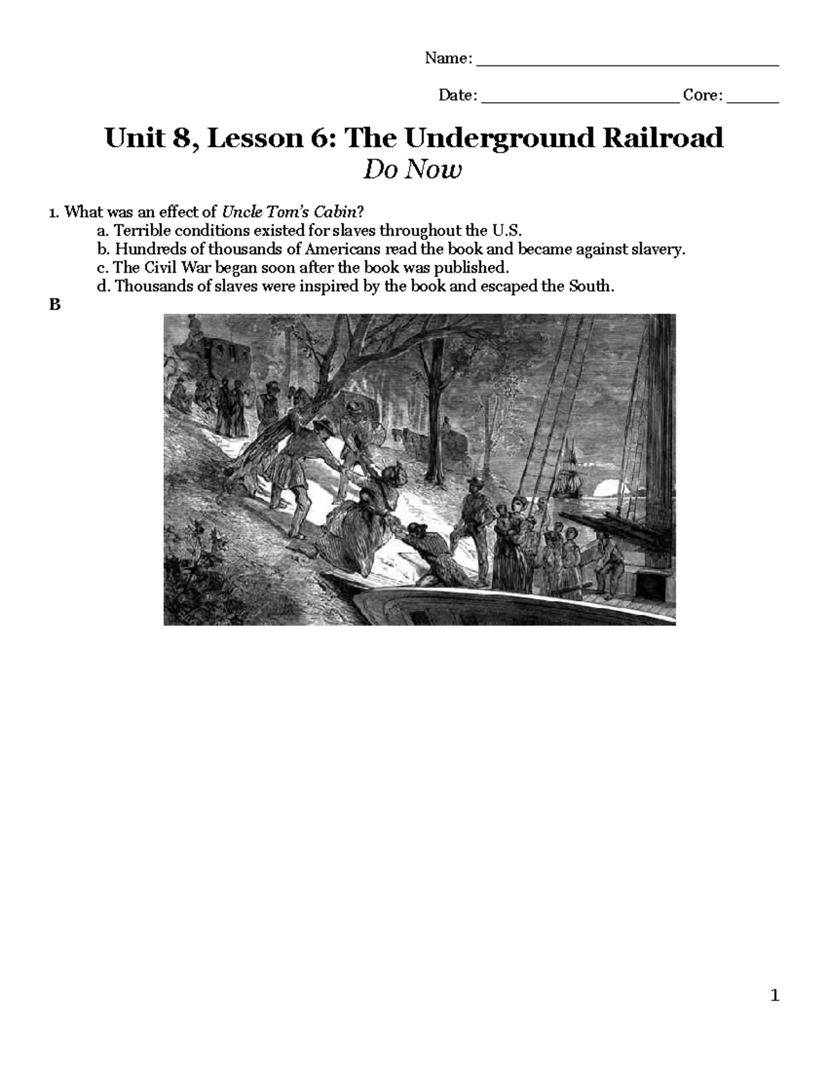Unit 8, Lesson 6: Exploring Harriet Tubman & the Underground Railroad ...