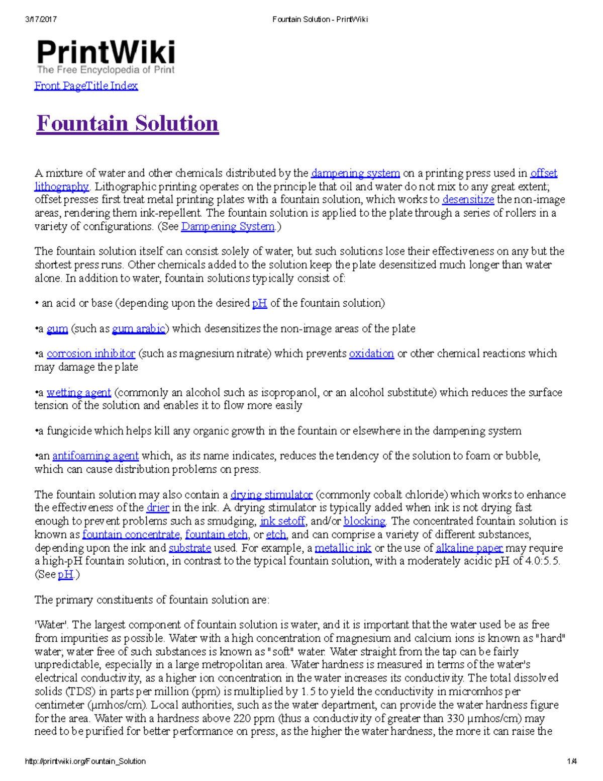 Fountain Solution Overview for Offset Lithography - PrintWiki - Studocu