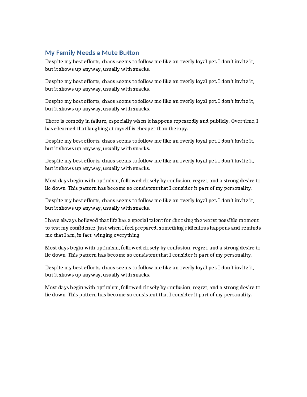 Humorous Reflections on Family Chaos: My Family Needs a Mute Button ...