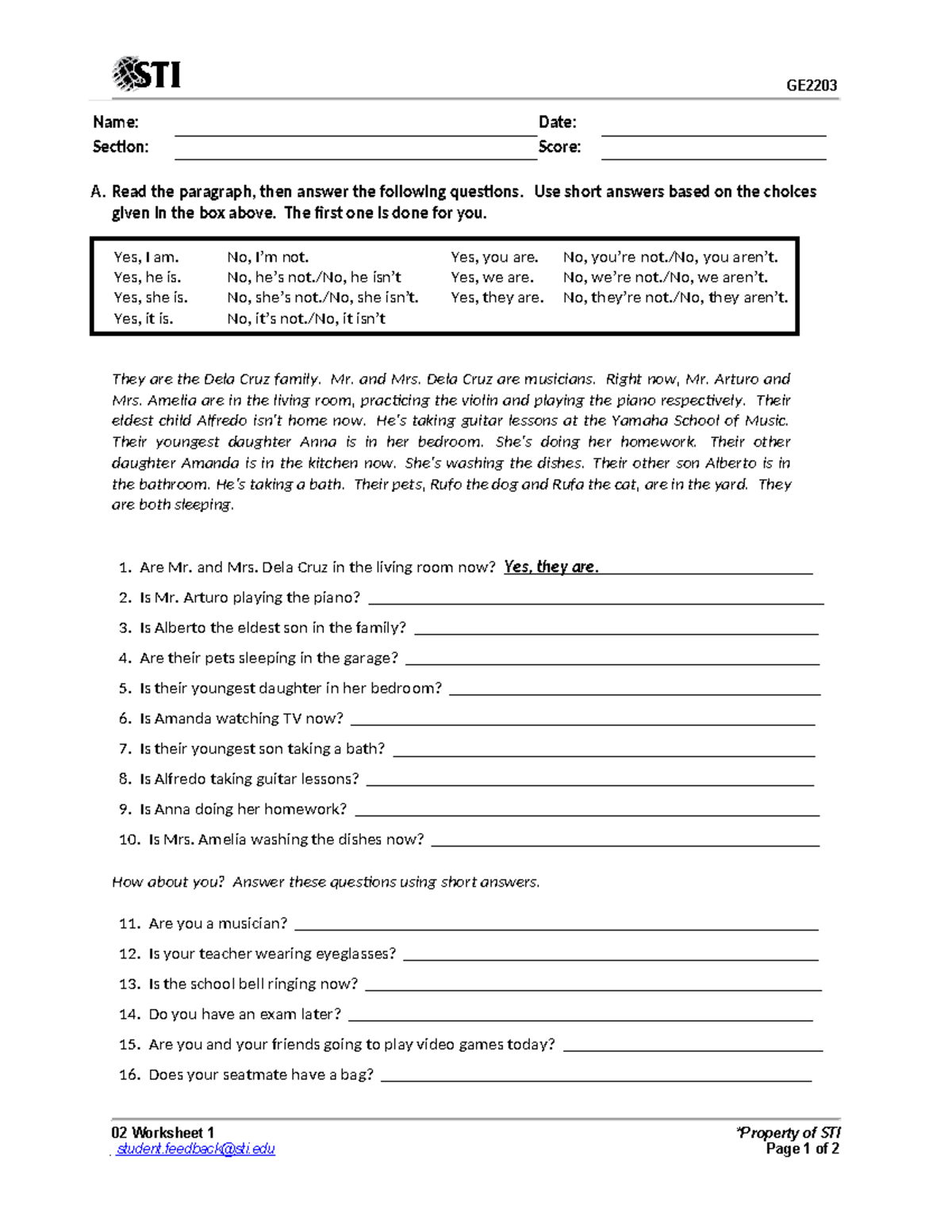 02 Worksheet 12-1 - GE 02 Worksheet 1 student@sti *Property of STI Page ...