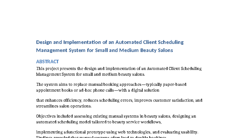 Automated Client Scheduling Management System for Beauty Salons - Studocu