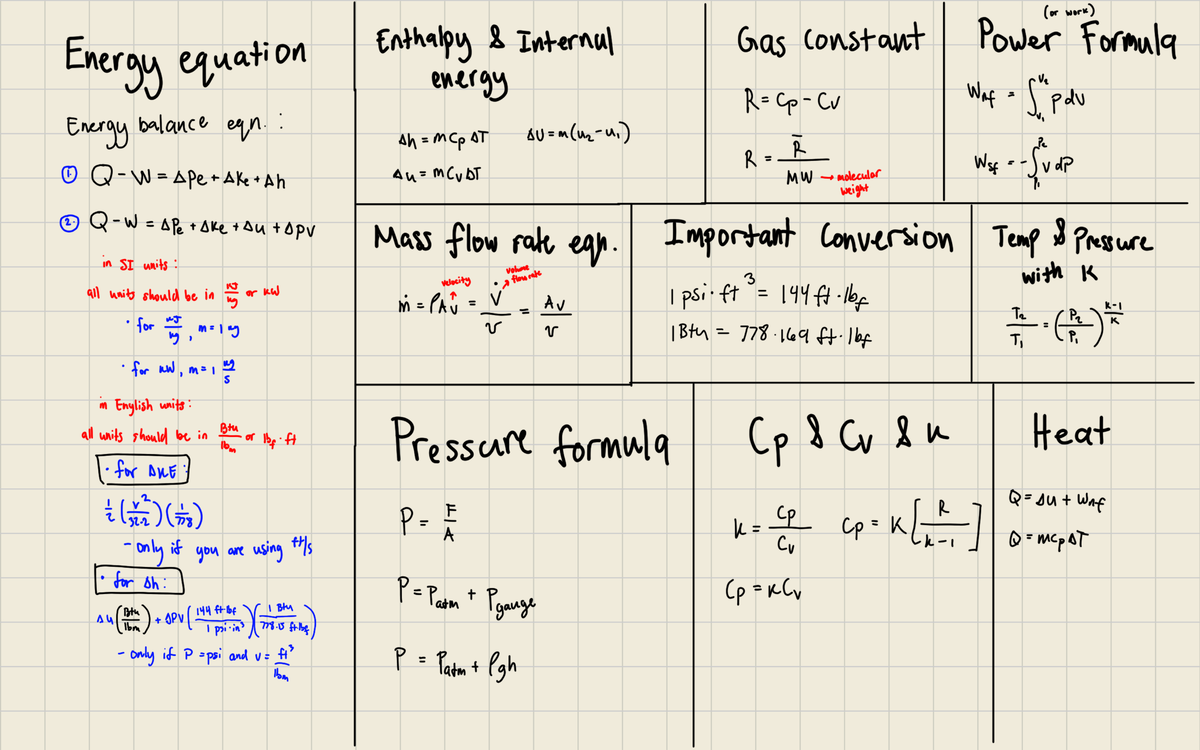Energy Equations and Formulas Cheat Sheet for ENGR 2025 - Studocu