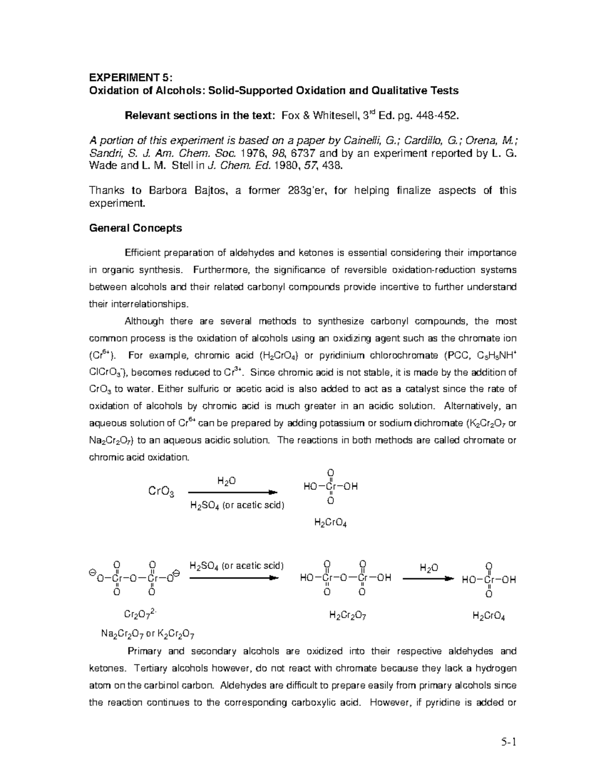 CHM 283g Lab 3: Oxidation of Alcohols & Qualitative Tests - Studocu