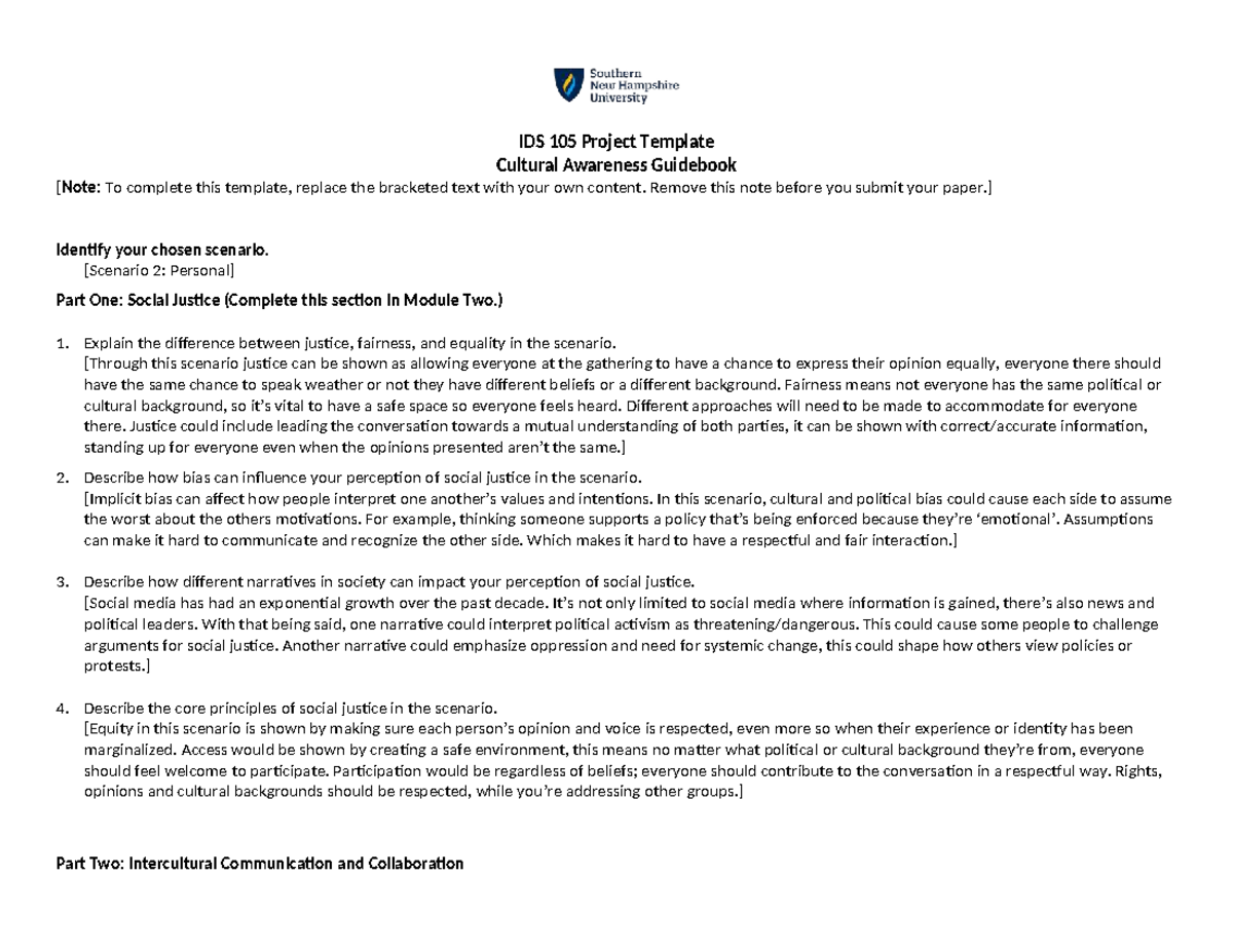 IDS 105 Project: Cultural Awareness Guidebook Template - Studocu