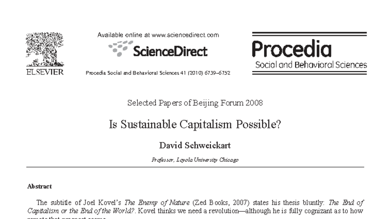 Is Sustainable Capitalism Possible? Insights from the 2010 Beijing ...