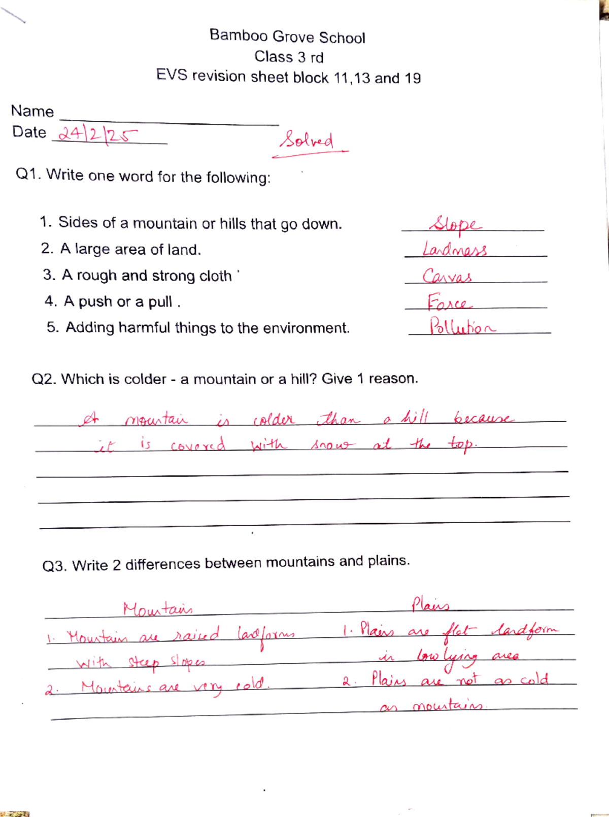 EVS revision sheet 2 - Name Date d42l2s EVS revision sheet block 11,13 ...