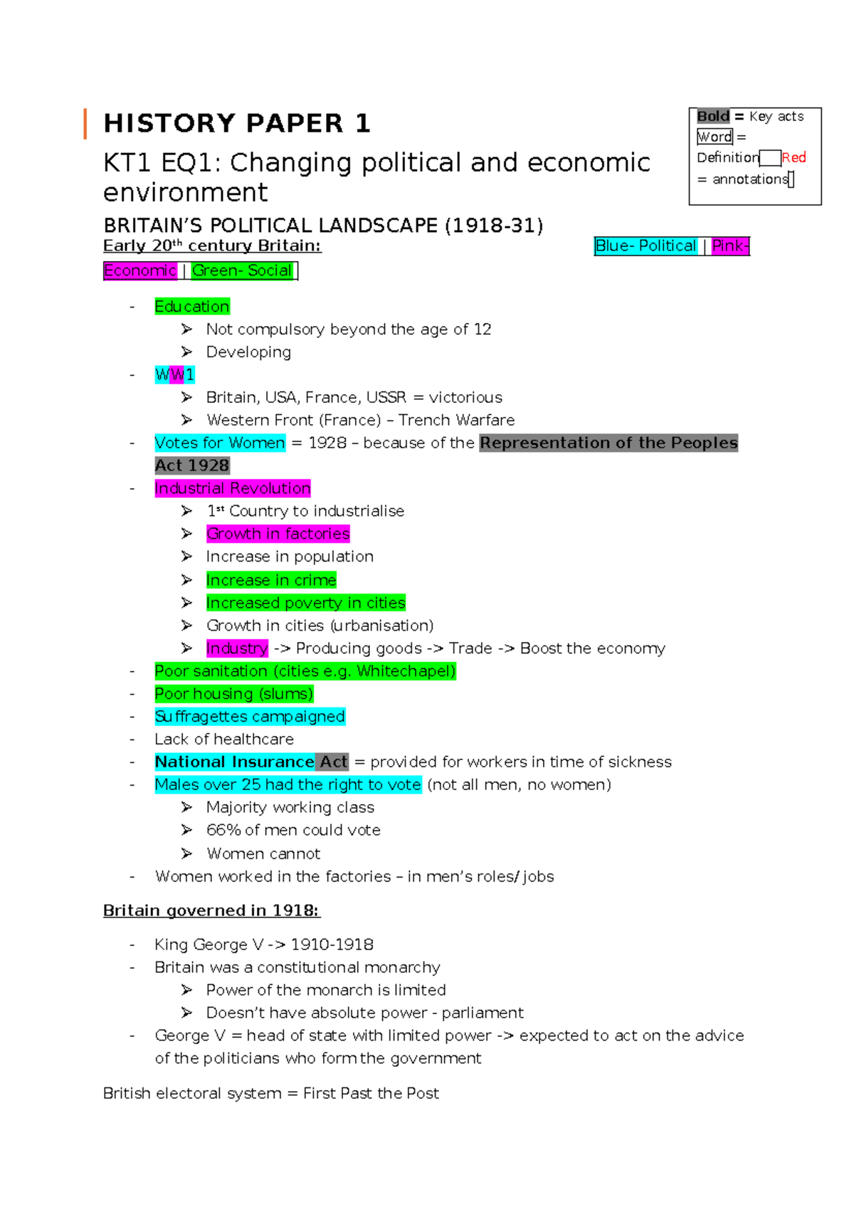 History Paper 1 Revision - HISTORY PAPER 1 KT1 EQ1: Changing political ...