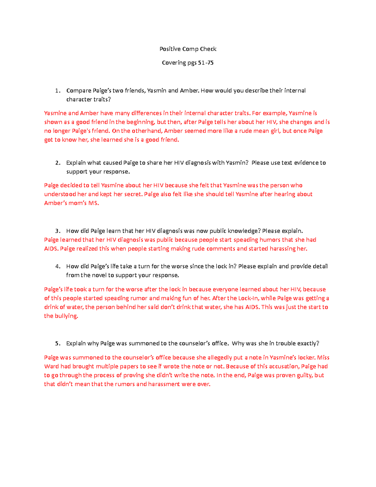 Positive Comp Check Analysis: Yasmin & Amber's Character Traits (Pgs 51 ...