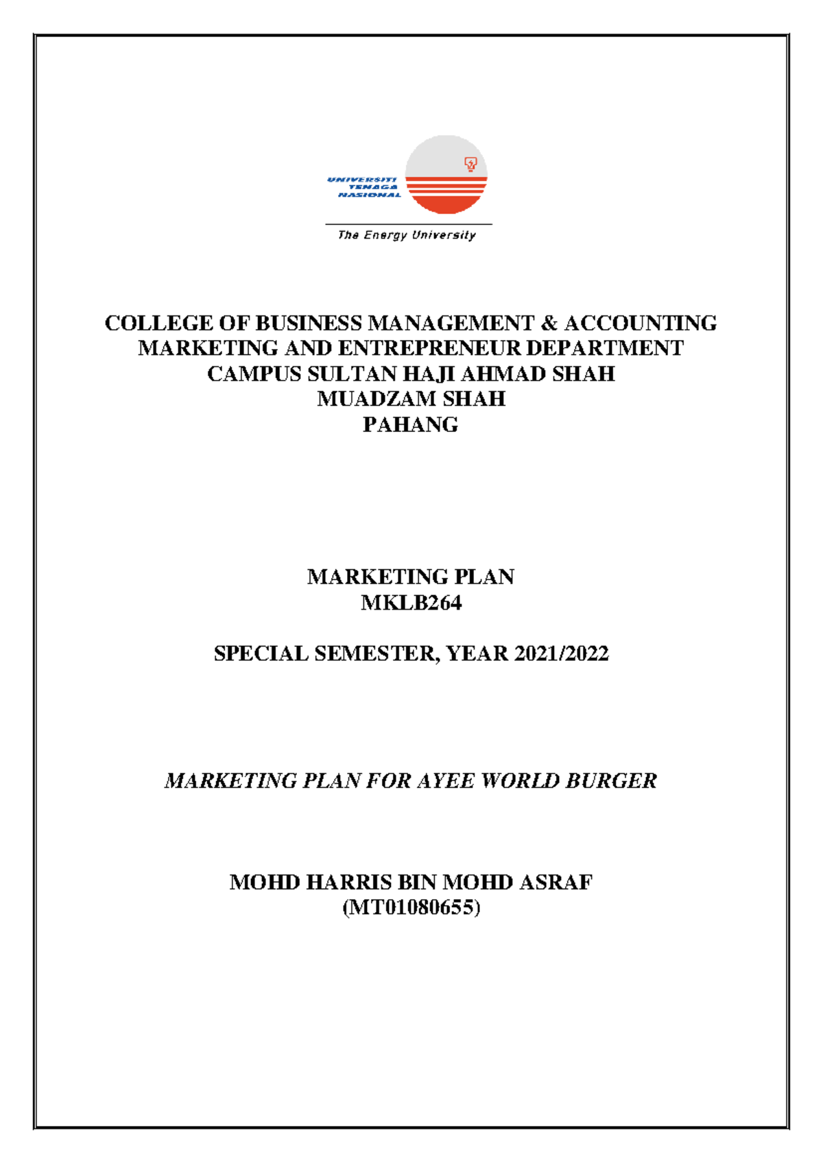 Marketing Plan - COLLEGE OF BUSINESS MANAGEMENT & ACCOUNTING MARKETING ...