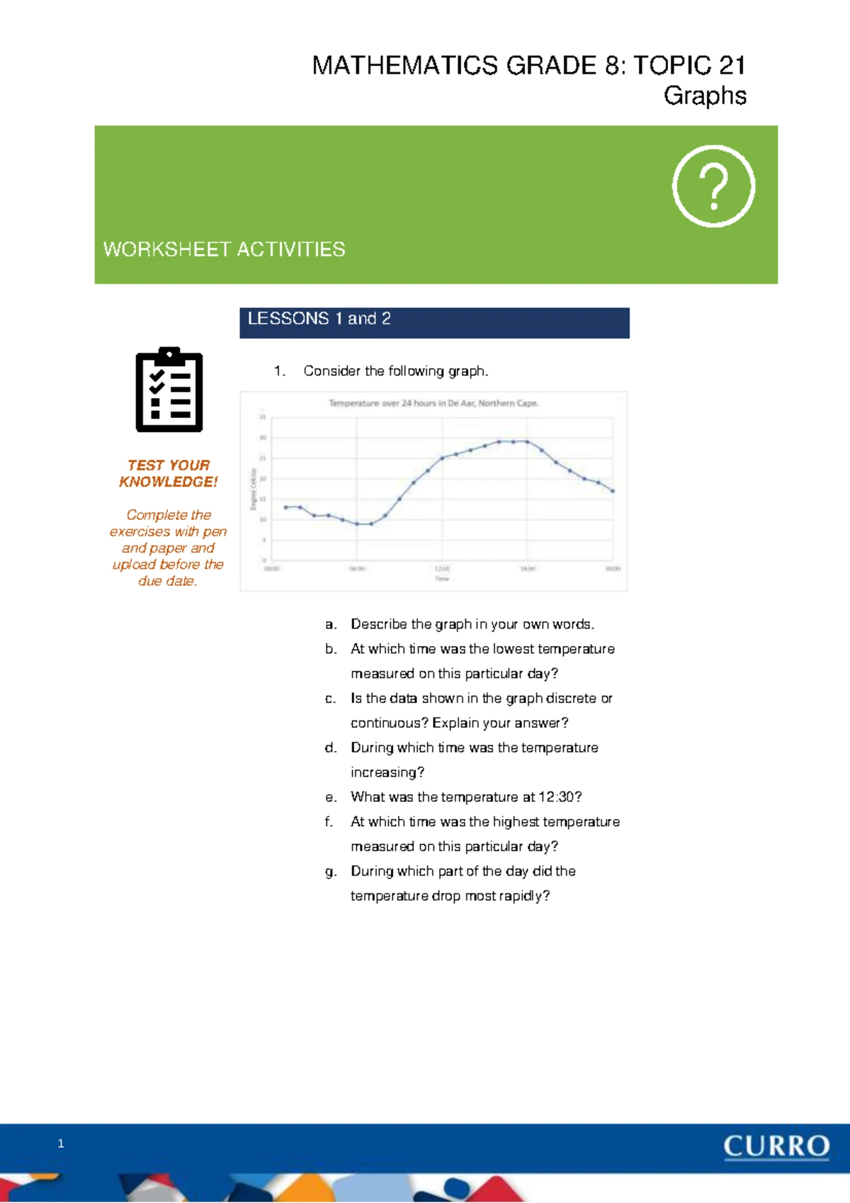 Grade 8 Functions & Relationships 2 Worksheet Activities - Studocu