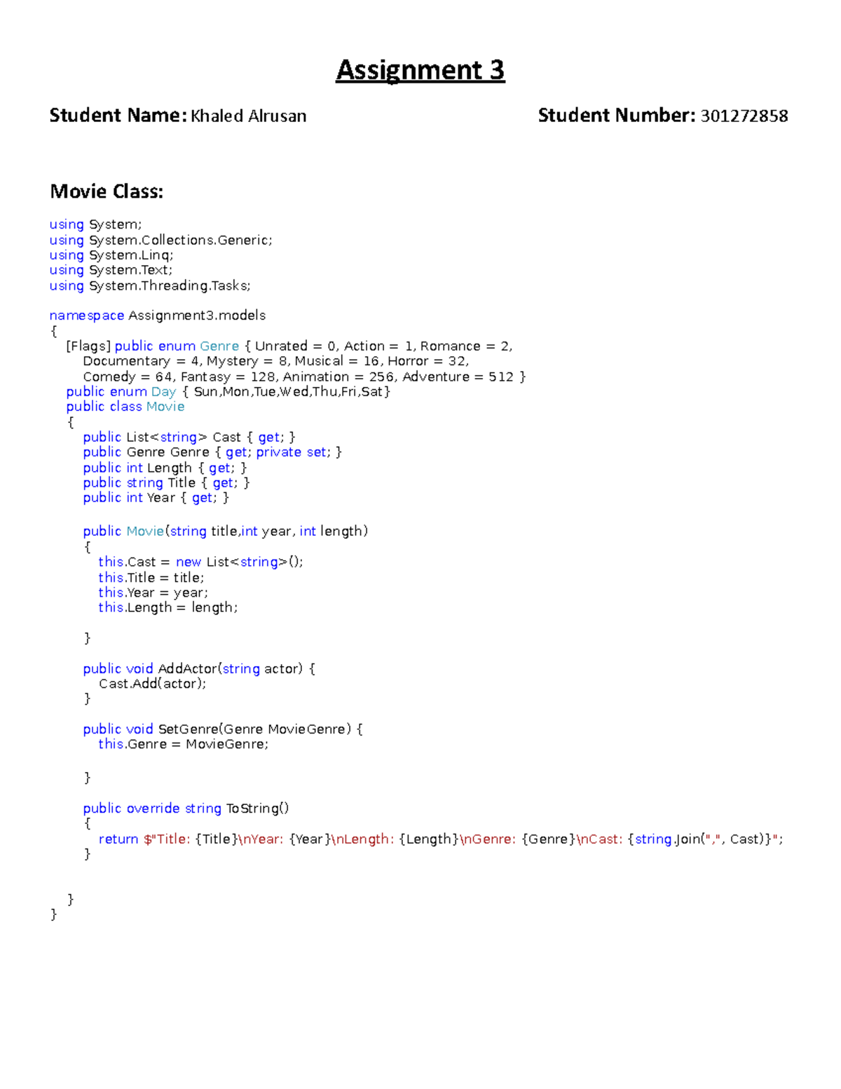 Assignment 3 - Collections; using System; using System; using System ...