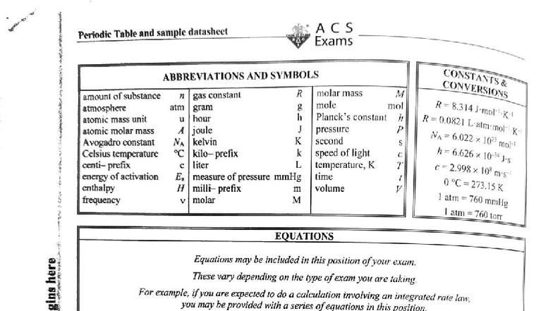 Chem1212K ACS Review: Periodic Table, Solutions, and Equilibrium - Studocu