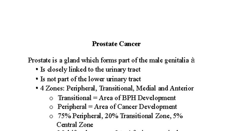 Prostate Cancer Overview and Treatment Options - MED 101 - Studocu