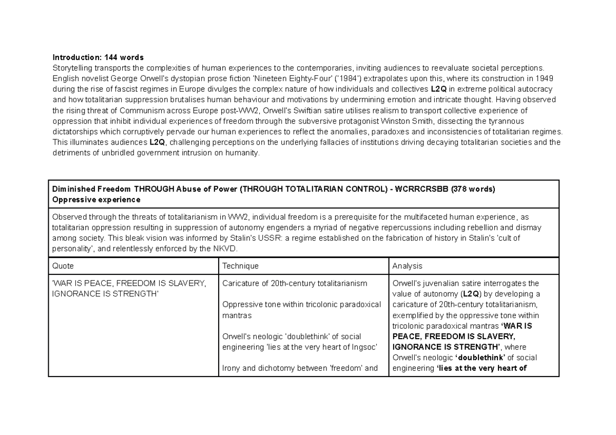 Common Module - HSC English 1984 Essay - Introduction: 144 words ...