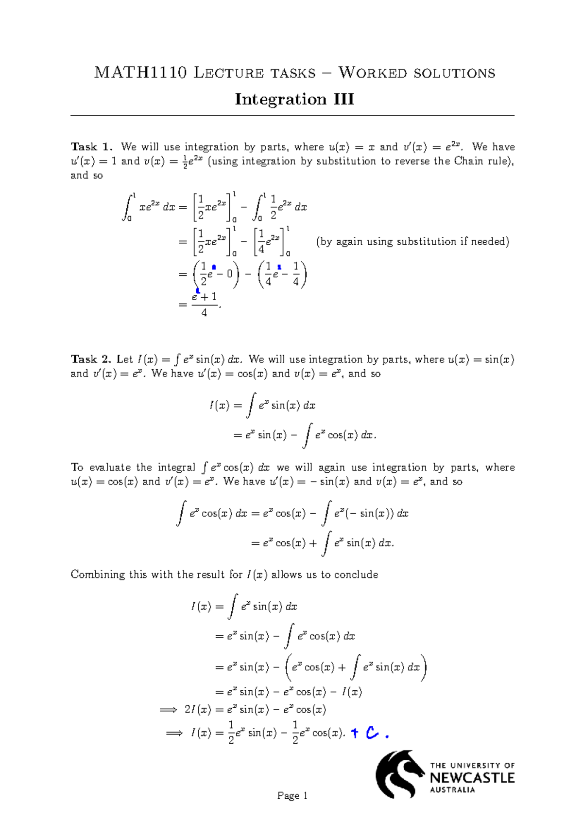 Integration III - Lecture Task Solutions and Worked Examples - Studocu