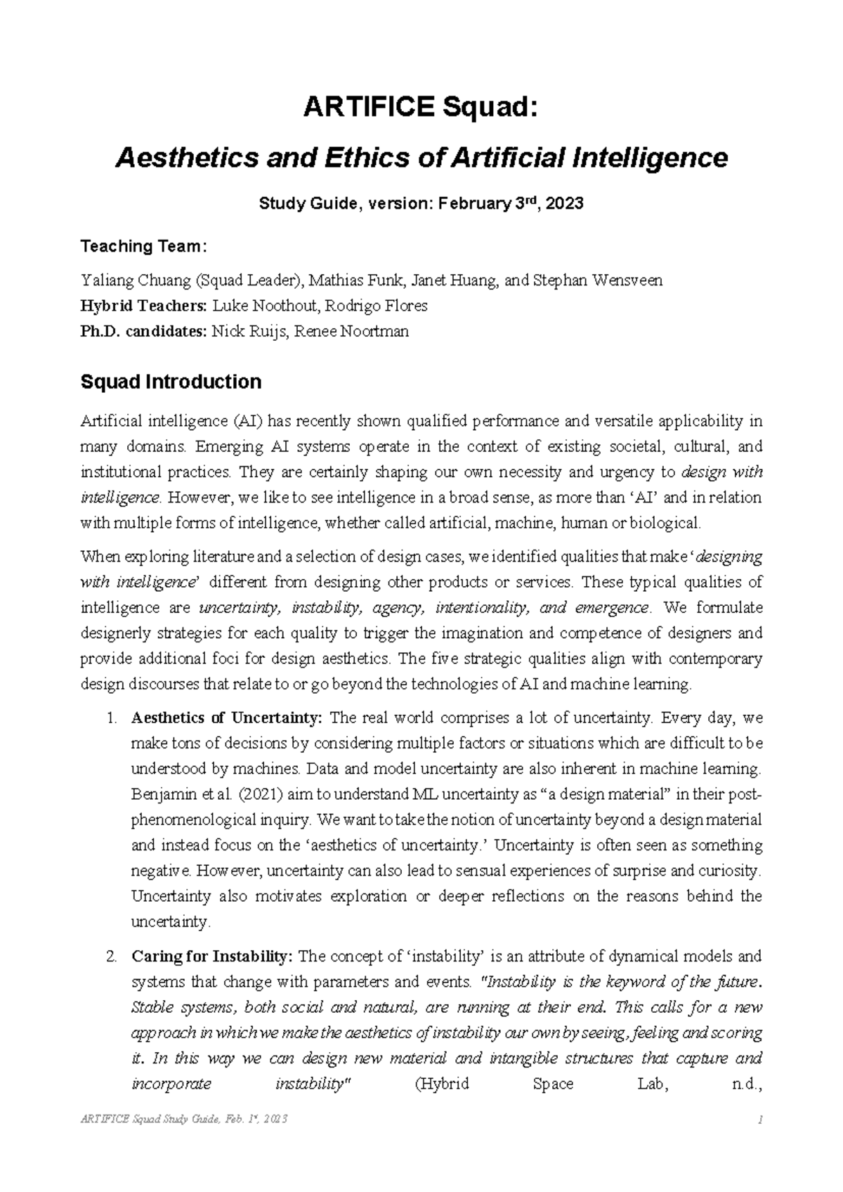 Study Guide ARTIFICE Squad Aesthetics & Ethics (Feb 2023) - Studeersnel