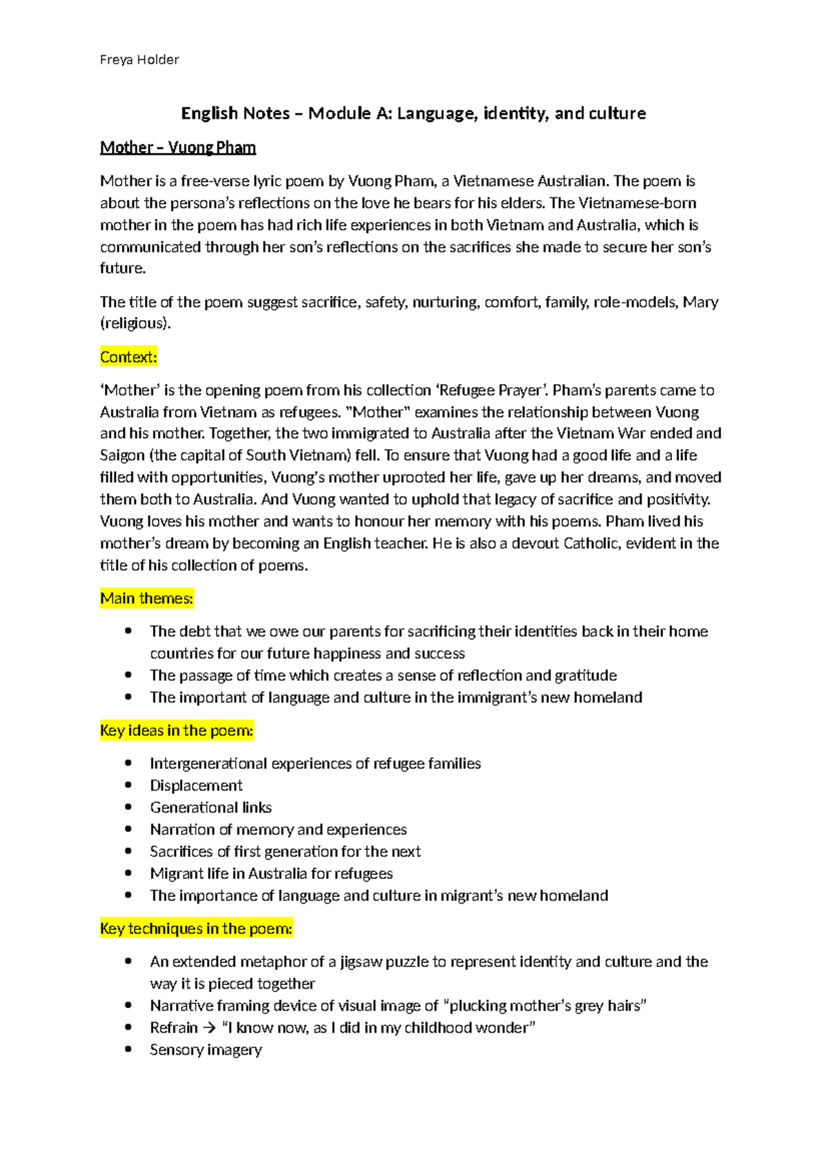 English Mod A Notes: Language, Identity, and Culture in Poetry - Studocu