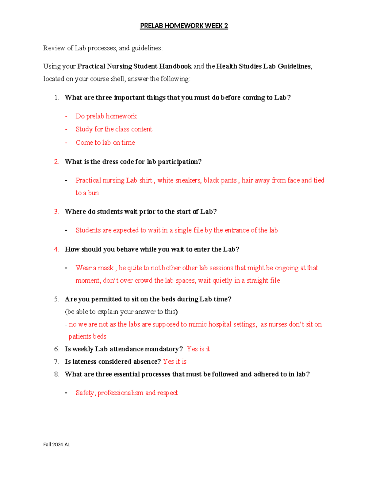 PNUR 105 Prelab Homework Week 2: Lab Processes & Guidelines Review ...