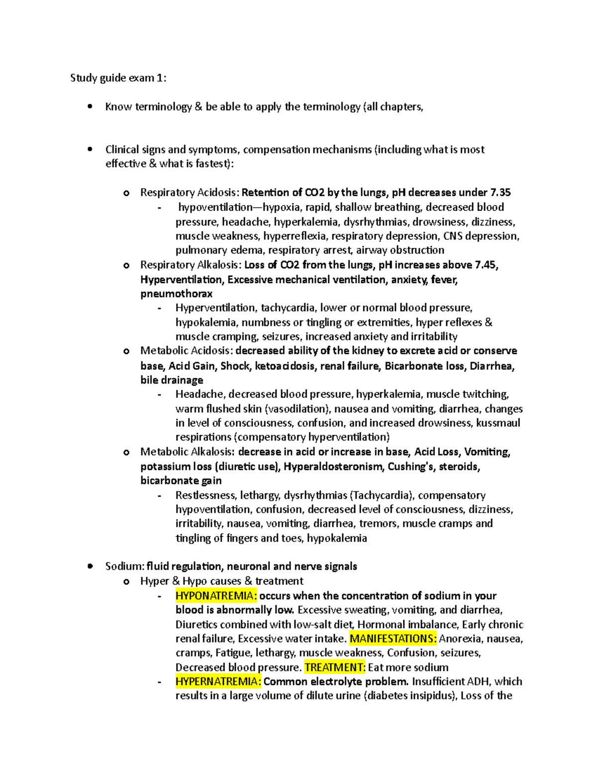 Study Guide for patho test 1 - Study guide exam 1: Know terminology ...