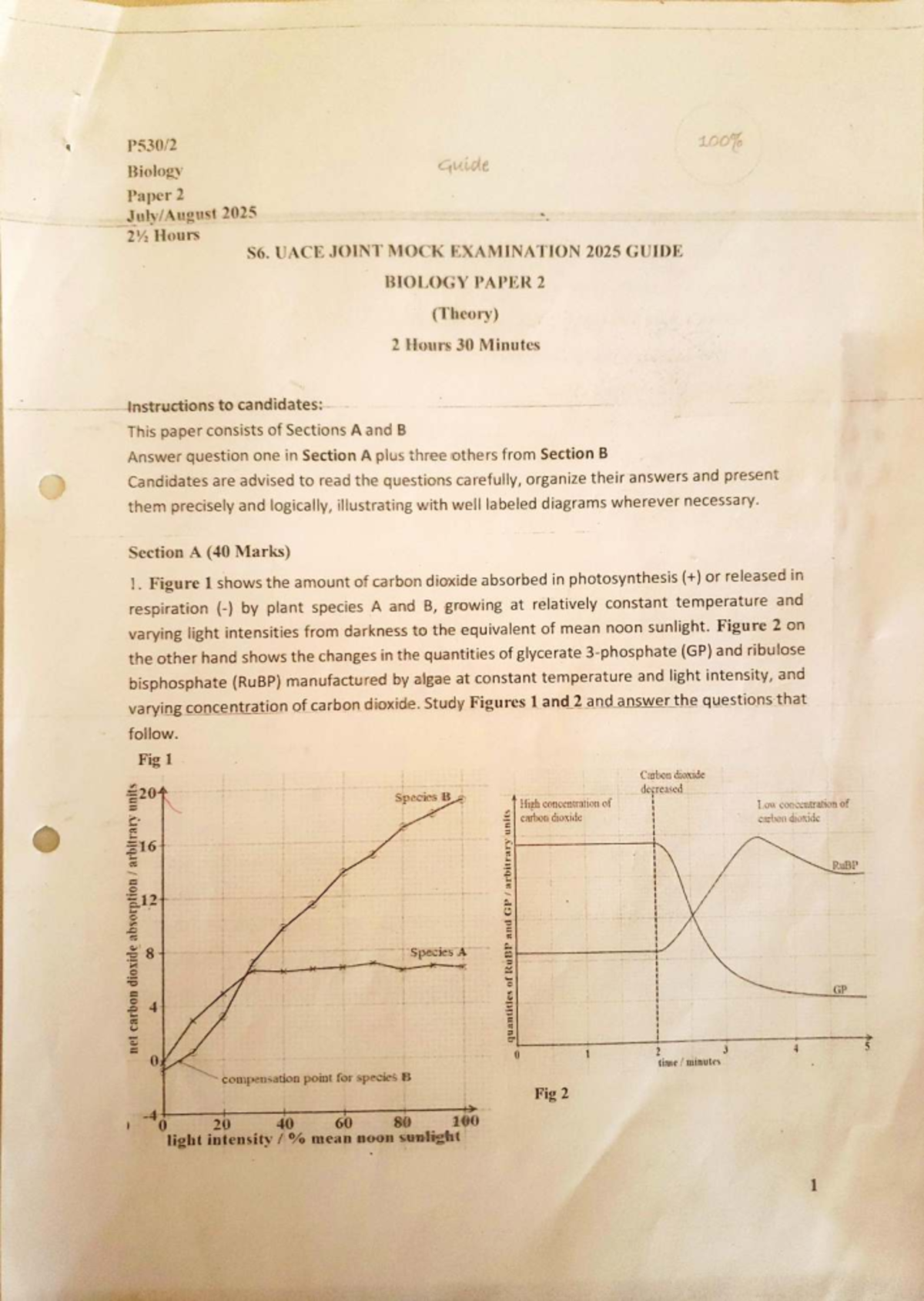 P530-2 Biology Guide: UACE Joint Mock Exam 2025 Paper 2 - Studocu