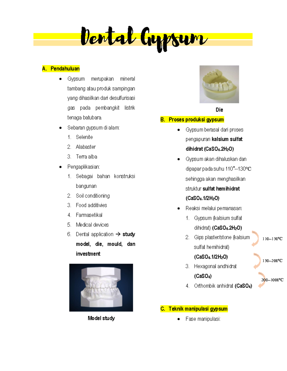 Studi Model dan Proses Produksi Gips Dental untuk Kesehatan Gigi - Studocu