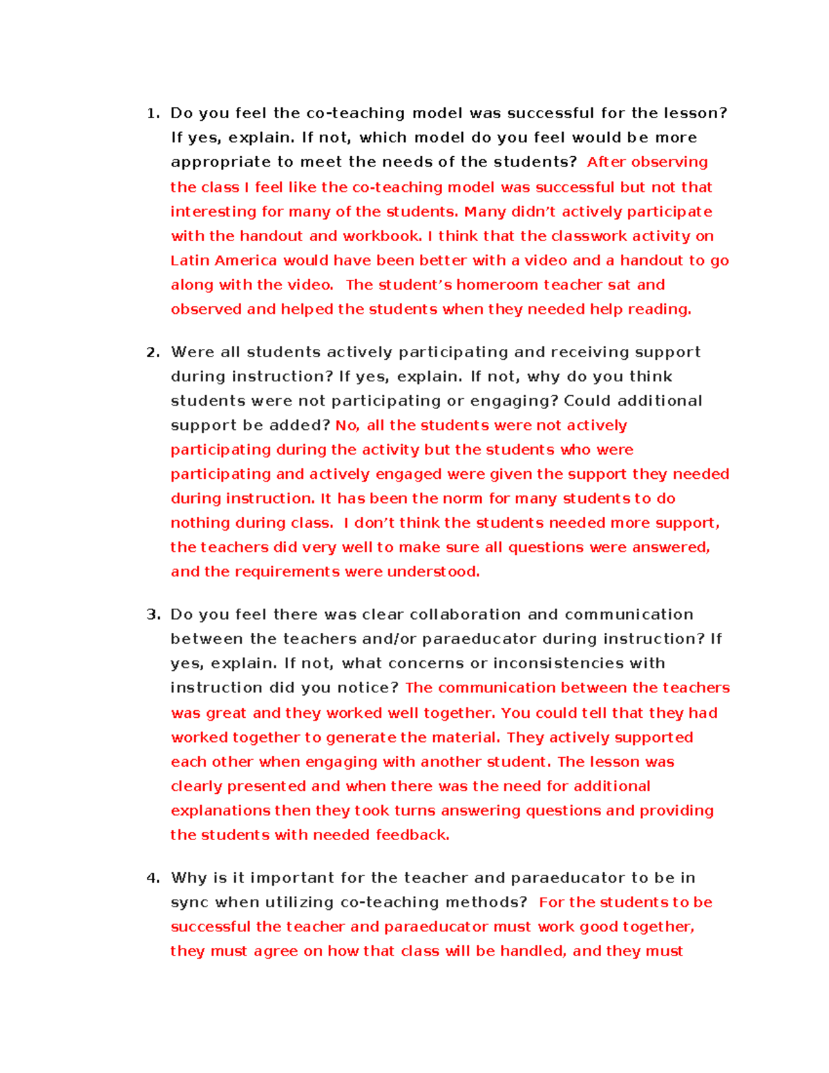 Co-Teaching Observation Reflections: Successful Models & Strategies ...